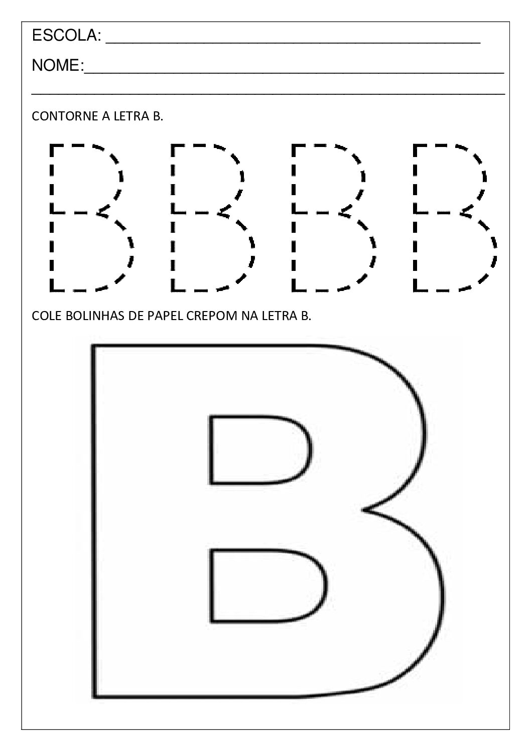 Arquivo de atividades com a letra B para a educação infantil