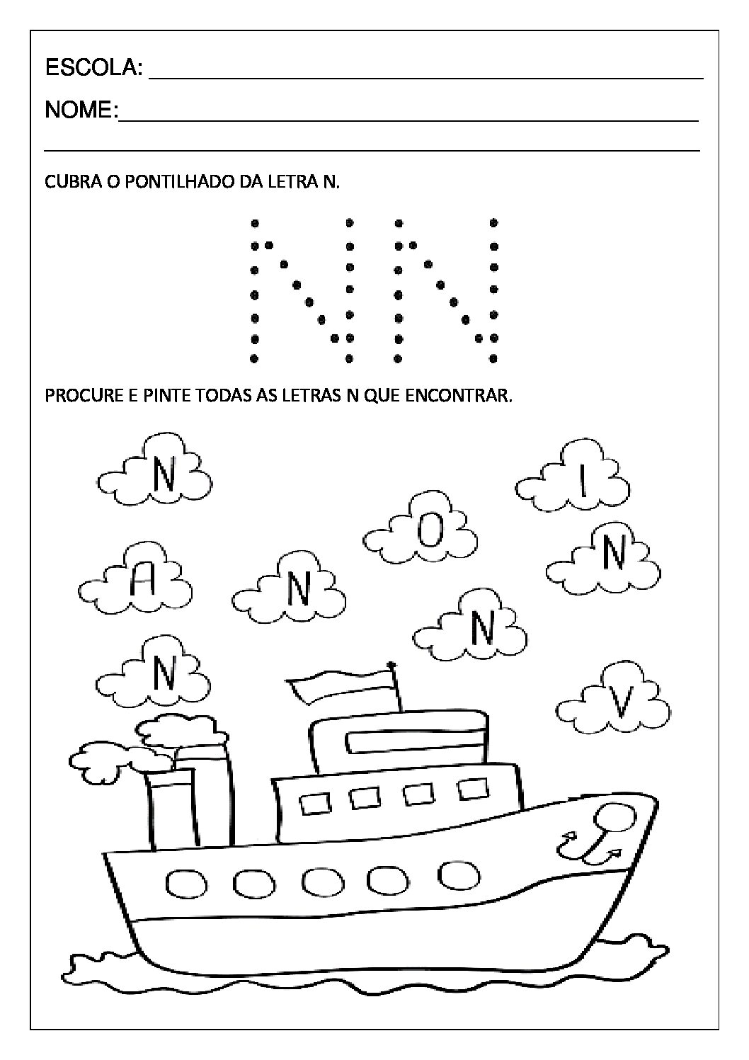 Arquivo de Atividades com a letra N para educação infantil